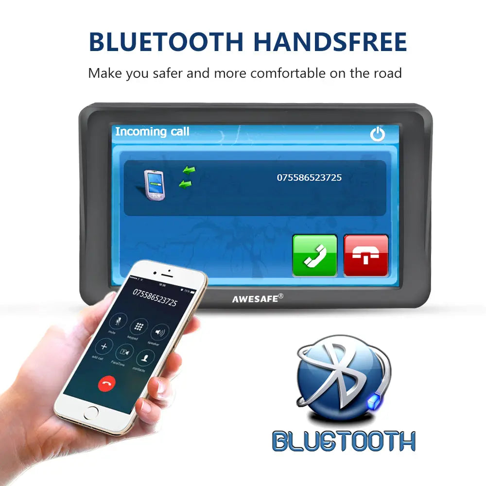 AWESAFE 7-Inch GPS Navigator with Sun Visor, Bluetooth, and Lifetime M ...