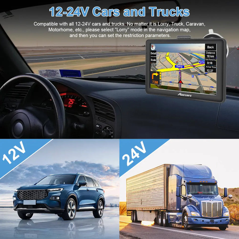 AWESAFE 7 Inch GPS Sat Nav with FM Transmitter for Cars HGV Motorhome ...