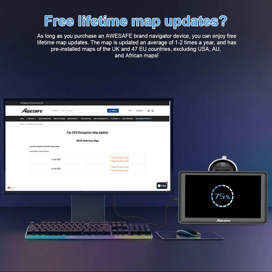 AWESAFE 7 Inch GPS Sat Nav with FM Transmitter for Cars HGV Motorhome ...