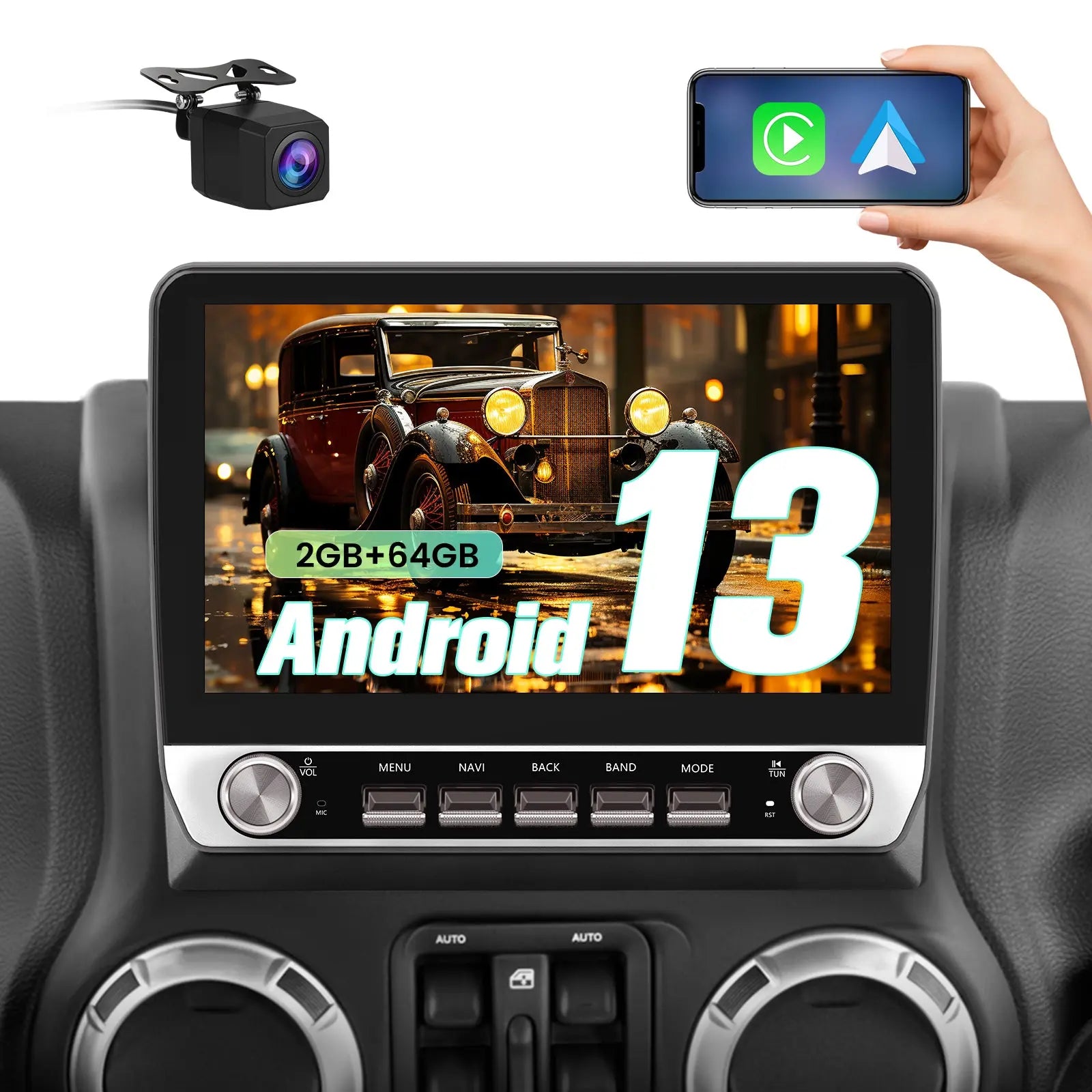 AWESAFE 10.1'' Android 13 Car Stereo 2G+64G Dual Knobs for Jeep Wrangl ...