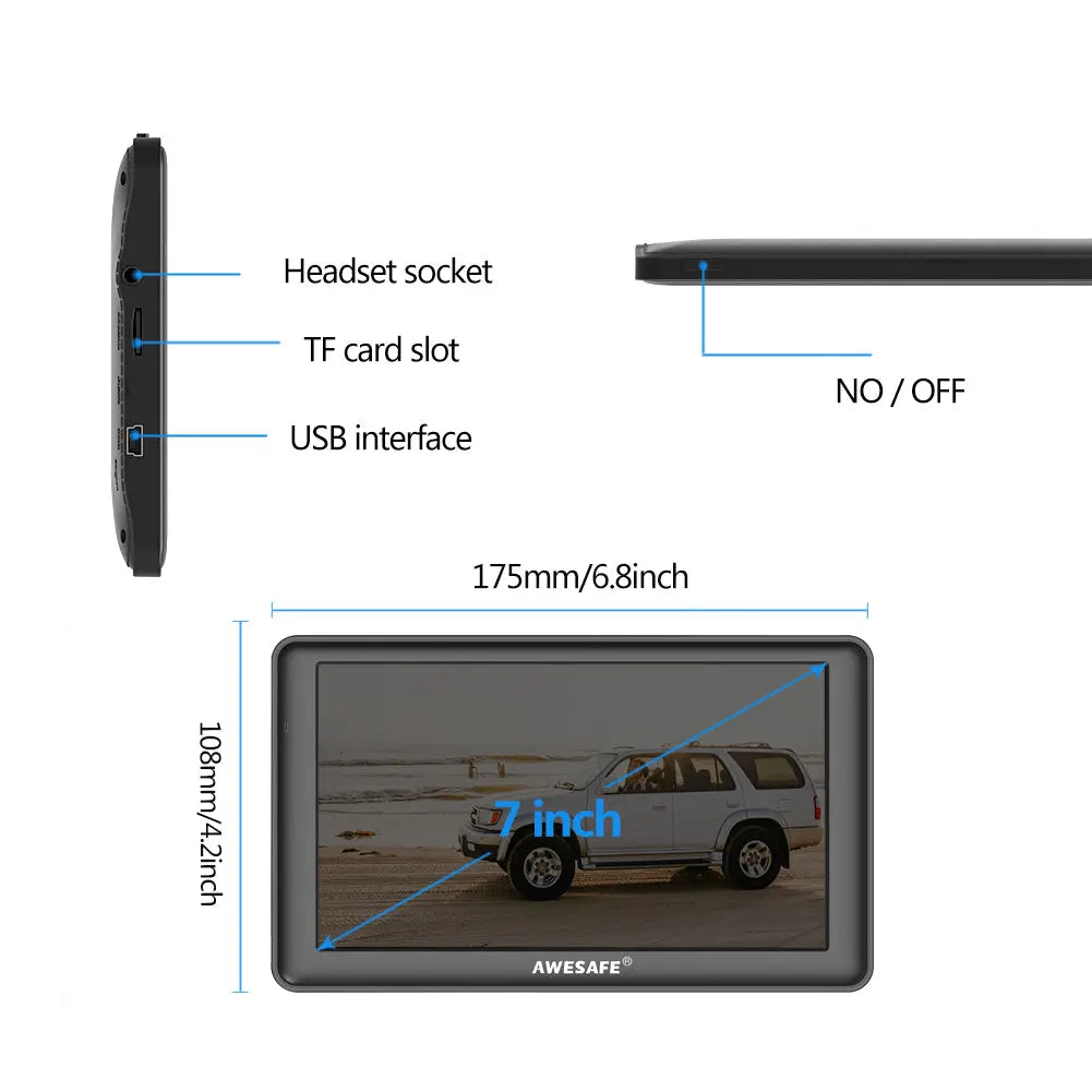 AWESAFE 7 Inch GPS Sat Nav with FM Transmitter for Cars HGV Motorhome ...